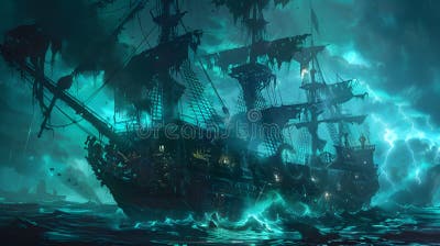Cursed Pirate on a Ghost Ship Stock Illustration - Illustration of ...