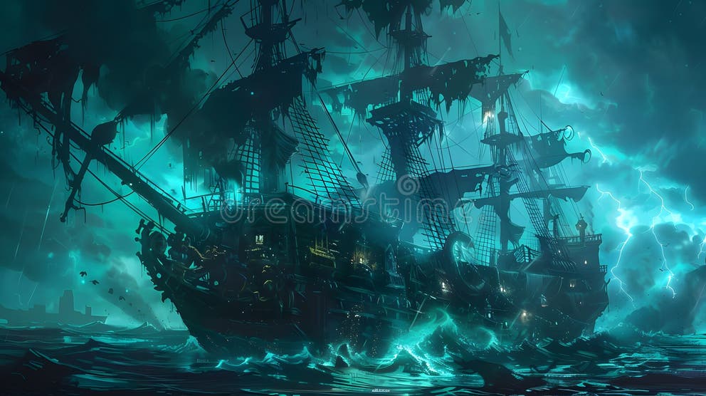 Cursed Pirate on a Ghost Ship Stock Illustration - Illustration of ...