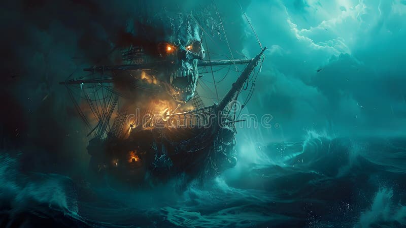 Cursed Pirate on a Ghost Ship Stock Illustration - Illustration of ...