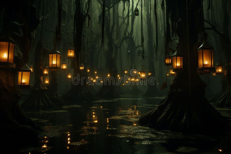 Cursed Swamp Lanterns Glowing Lanterns in a Stock Illustration ...
