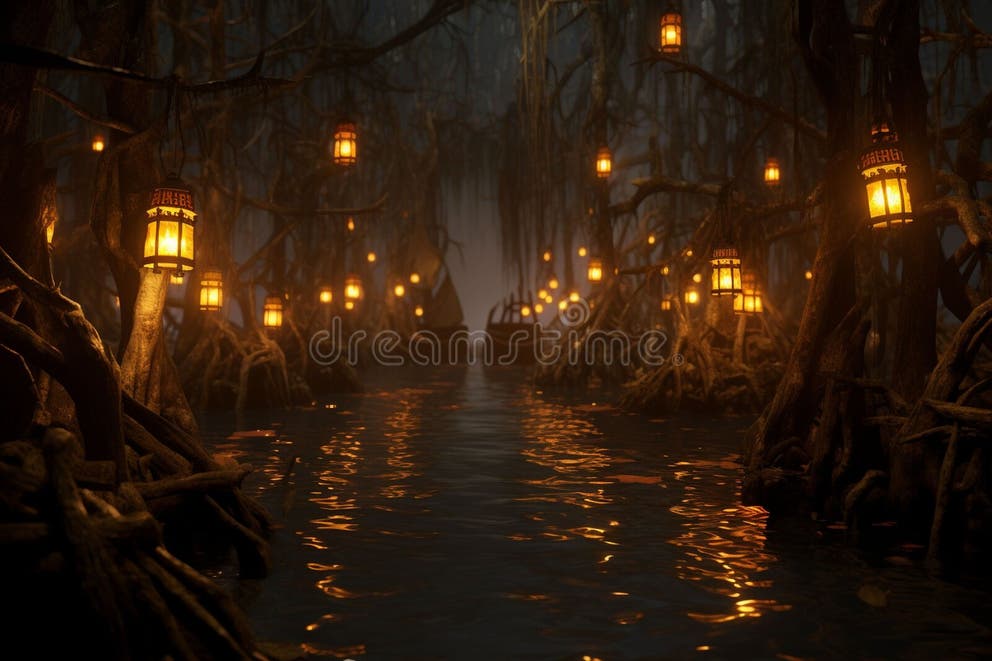 Cursed Swamp Lanterns Glowing Lanterns in a Stock Illustration ...