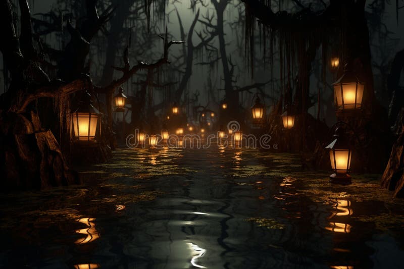 Cursed Swamp Lanterns Glowing Lanterns in a Stock Illustration ...