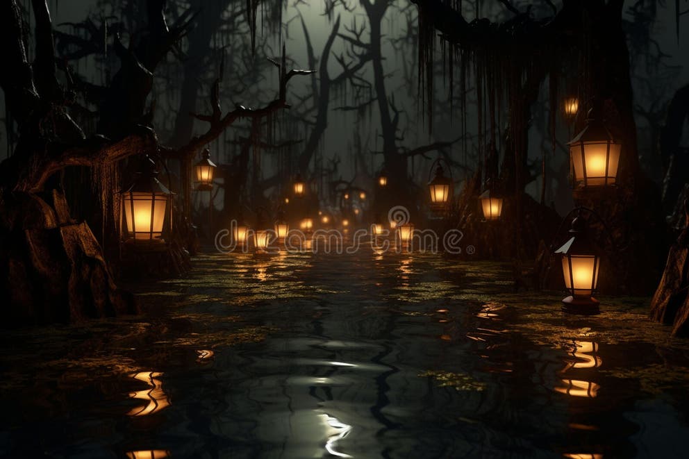 Cursed Swamp Lanterns Glowing Lanterns in a Stock Illustration ...