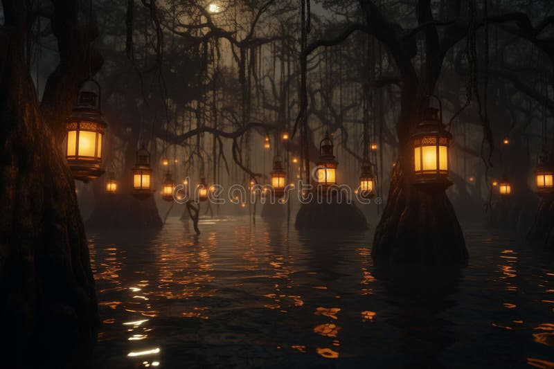 Cursed Swamp Lanterns Glowing Lanterns in a Stock Illustration ...