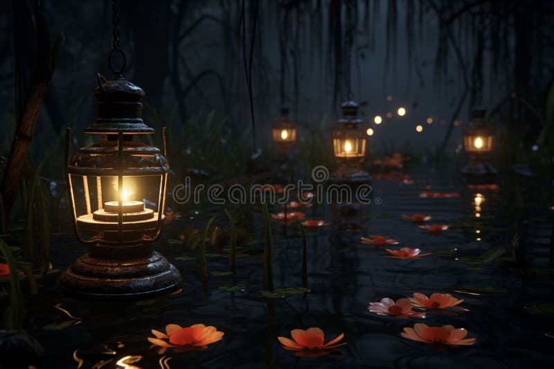 Cursed Swamp Lanterns Glowing Lanterns in a Stock Illustration ...