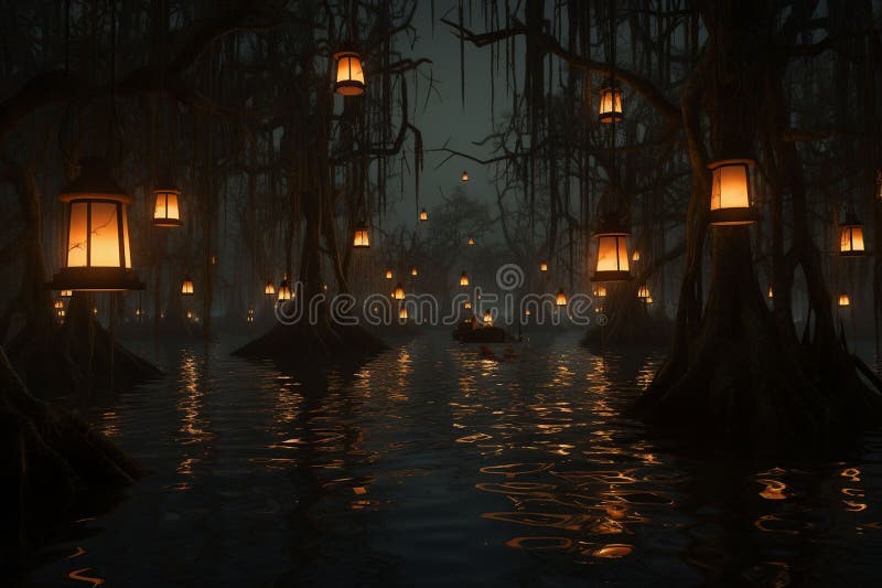 Cursed Swamp Lanterns Glowing Lanterns in a Stock Illustration ...