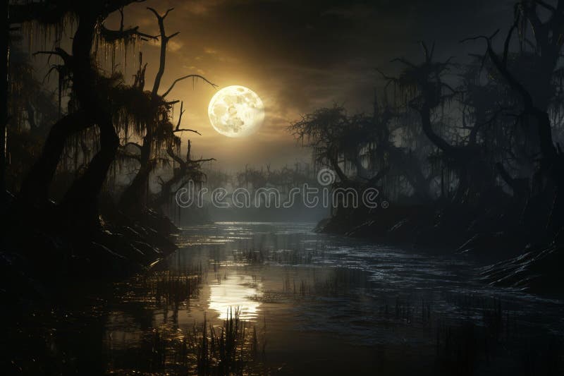 Cursed Swamp Moonlight Moonlight Casting an Stock Illustration ...