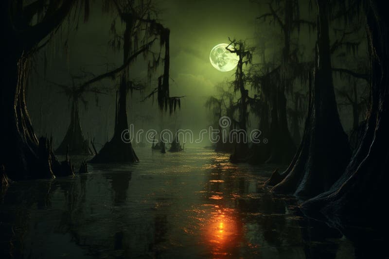 Cursed Swamp Moonlight Moonlight Casting an Stock Illustration ...