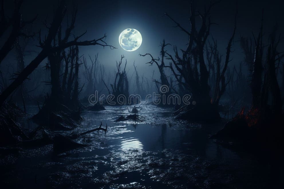 Cursed Swamp Moonlight Moonlight Casting an Stock Illustration ...