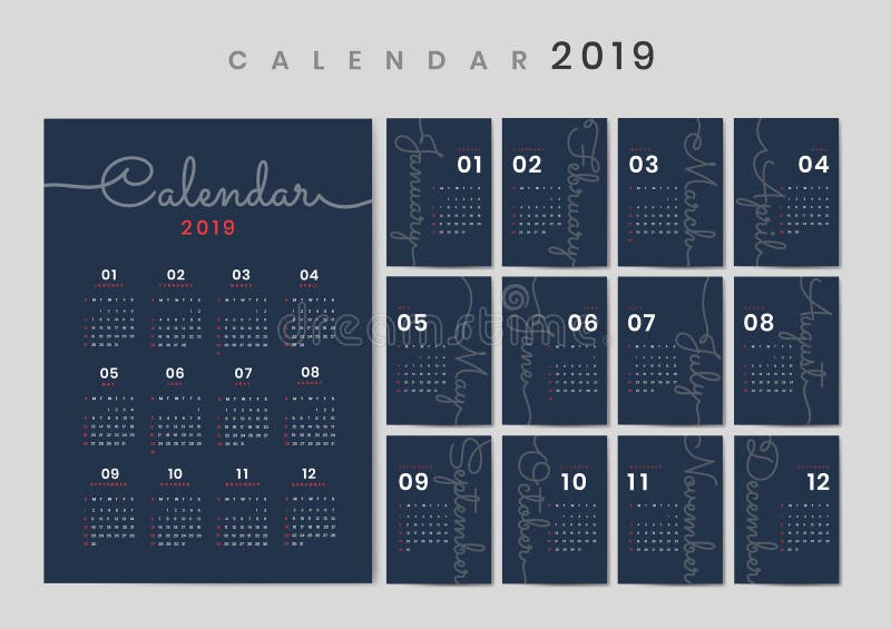 Cursive Design Calendar 2019 Mockup Stock Vector - Illustration of ...