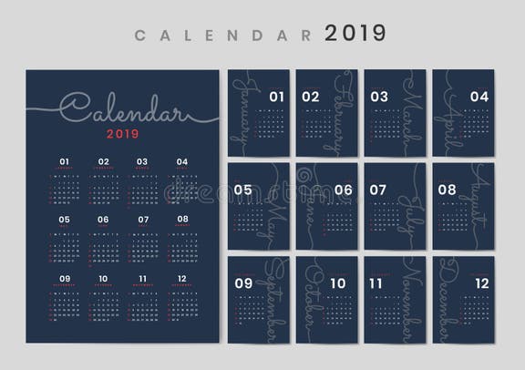 Cursive Design Calendar 2019 Mockup Stock Vector - Illustration of ...