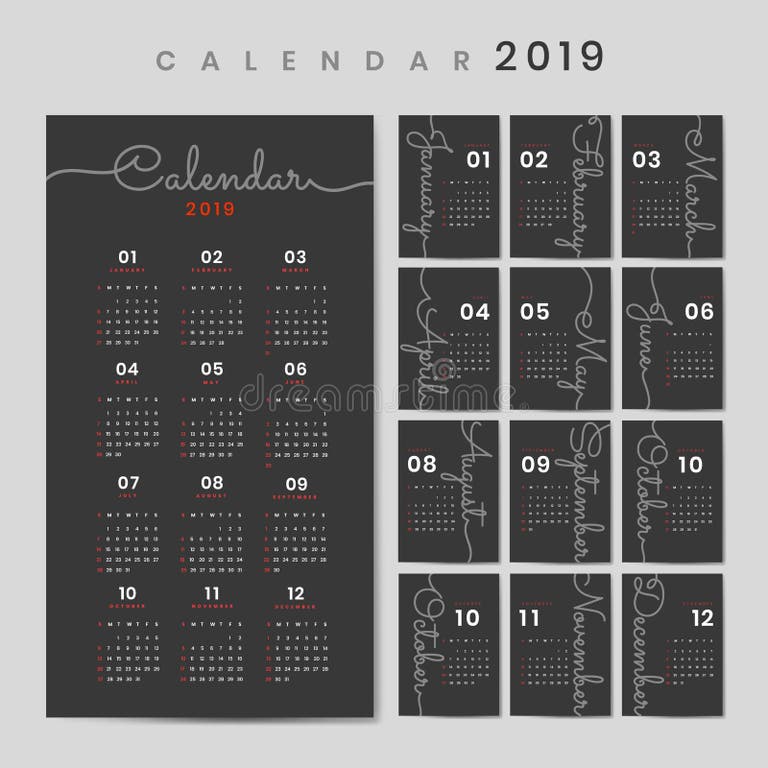 Cursive Design Calendar Mockup Stock Vector - Illustration of annual ...
