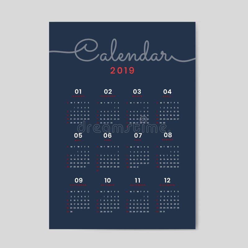 Cursive Design Calendar Mockup Stock Vector - Illustration of agenda ...