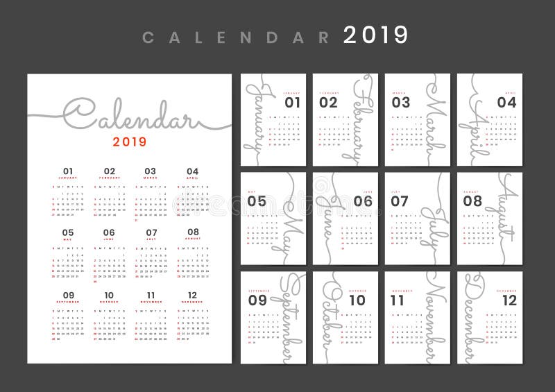 Cursive Design Calendar Mockup Stock Vector - Illustration of vector ...