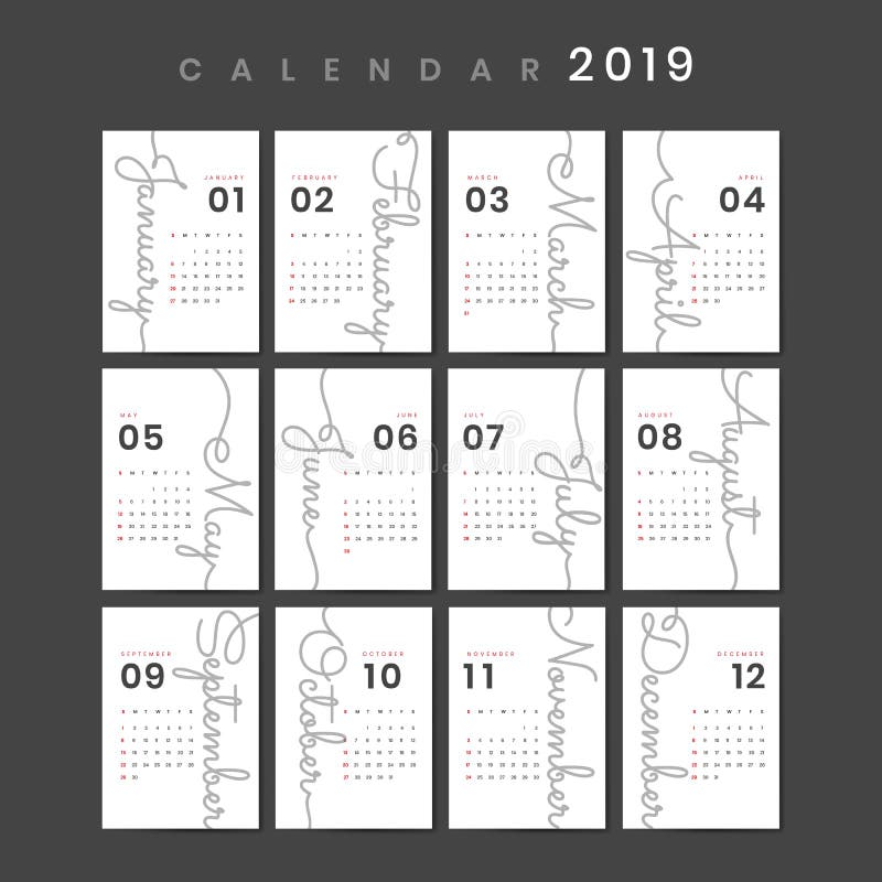 Cursive Design Calendar Mockup Stock Vector - Illustration of deadline ...