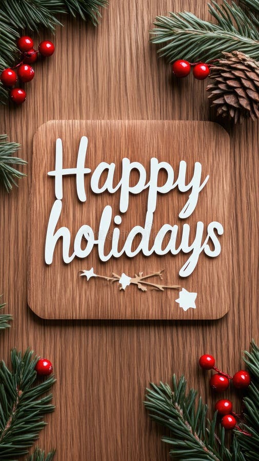 The Cursive Happy Holidays Greeting, Decorated with Red Berries and ...