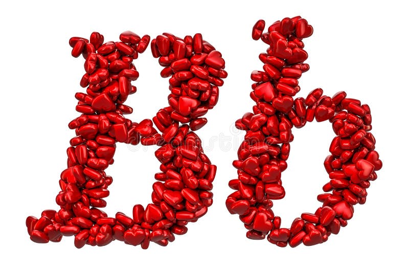 Cursive Letter B From Red Hearts, Capital And Small Letters. 3D ...