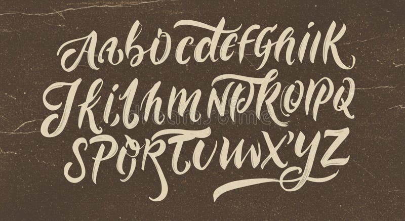 Cursive Uppercase Font Displayed on a Textured Brown Background ...