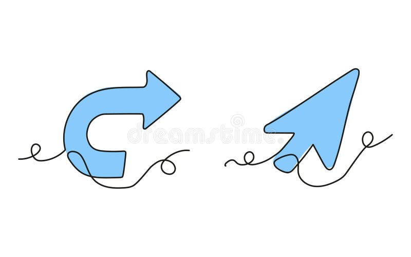 Cursor and Arrow in Continuous Line Drawing Style. Vector Illustration ...