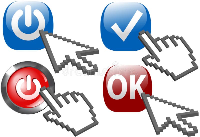 Cursor Arrow Hand Click Power on Check OK Symbols Stock Vector ...