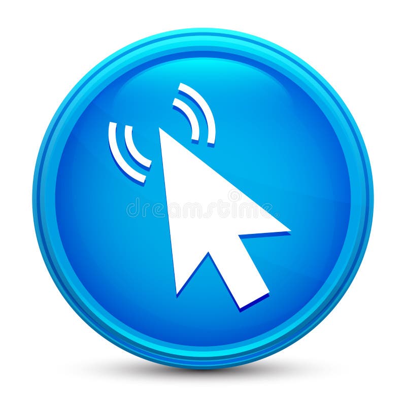 Cursor Click Icon Glass Shiny Blue Round Button Isolated Design Vector ...