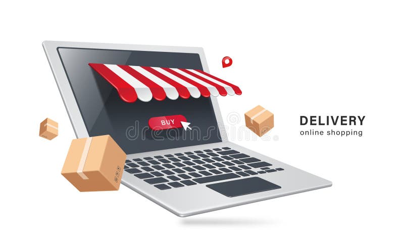 Cursor Click on the Red Buy Icon Located on the Computer Laptop Store ...