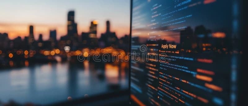 Cursor Clicking Apply Now on Computer Screen at Dusk Stock Photo ...