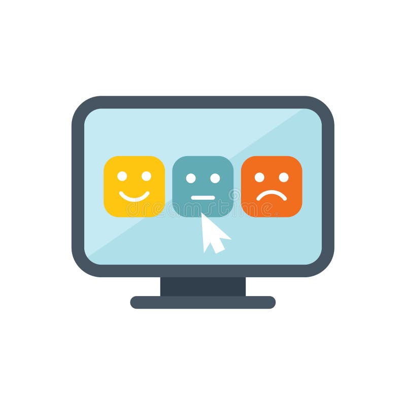 Cursor Clicking Neutral Face on Computer Screen for Customer Feedback ...