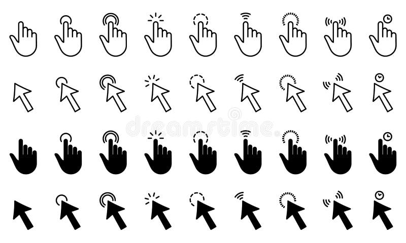 Set of Cursor. Computer Mouse Click Cursor Gray Arrow Icons Set and Loading Icons. Cursor Icon ...