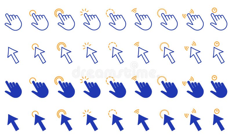 Cursor Computer Pointer Line and Silhouette Icon Set. Internet Website ...