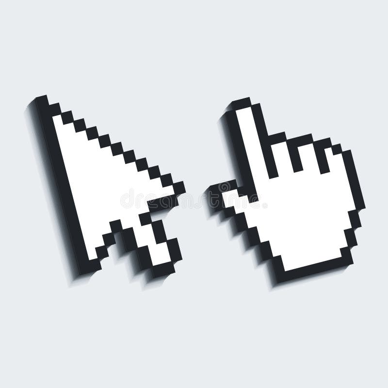 Cursor De Ratón Y Mano Pixelado. Ilustración Vectorial. Ilustración del Vector - Ilustración de ...