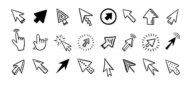 Cursor Doodle Icon Set. Click Cursor Hand Drawn Set Stock Vector ...