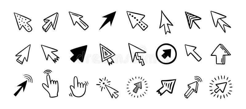 Cursor Doodle Icon Set. Click Cursor Hand Drawn Set Stock Vector ...