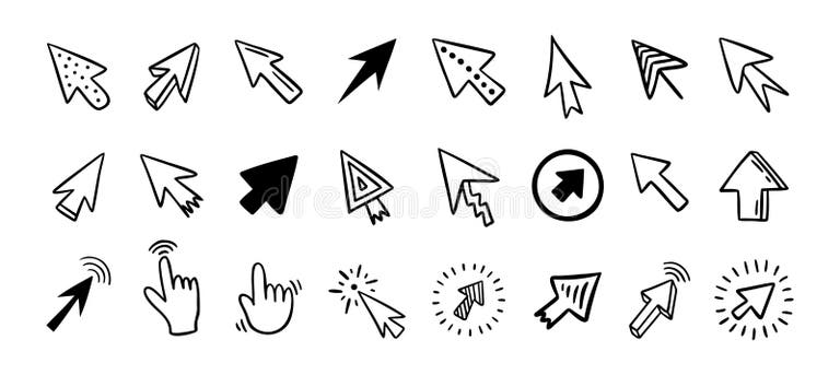 Cursor Doodle Icon Set. Click Cursor Hand Drawn Set Stock Vector ...