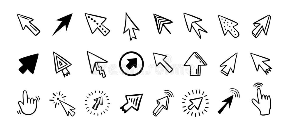 Cursor Doodle Icon Set. Click Cursor Hand Drawn Set Stock Vector ...