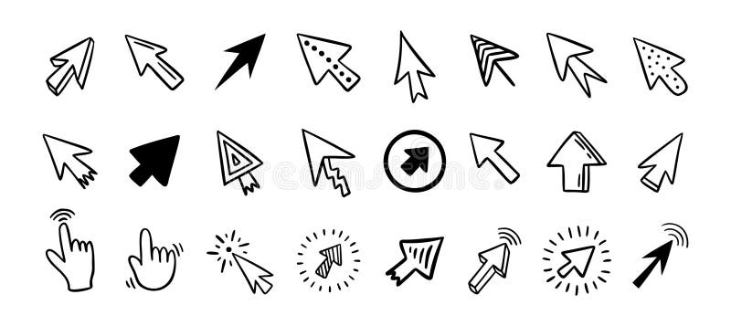 Cursor Doodle Icon Set. Click Cursor Hand Drawn Set Stock Vector ...