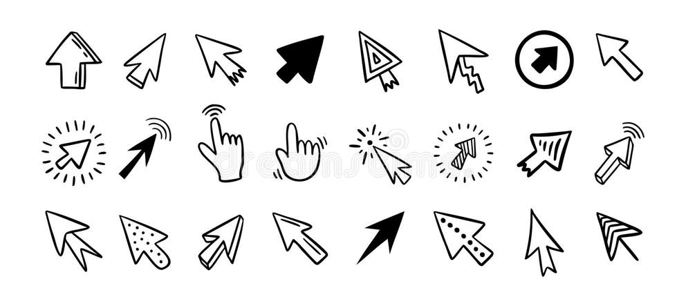 Cursor Doodle Icon Set. Click Cursor Hand Drawn Set Stock Vector ...