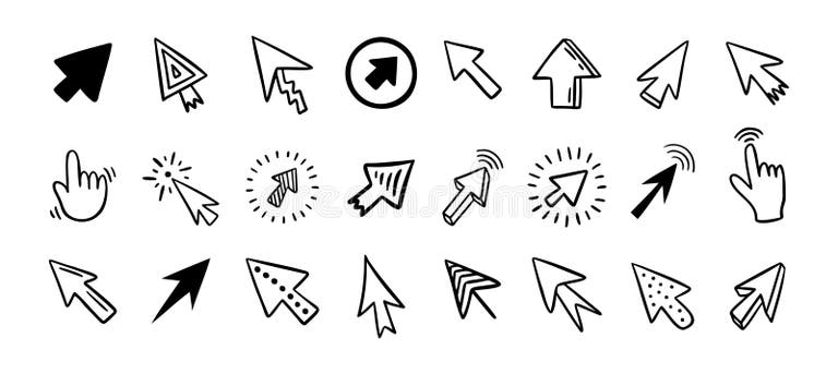 Cursor Doodle Icon Set. Click Cursor Hand Drawn Set Stock Vector ...