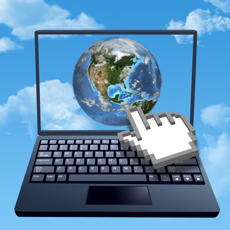 Hand Cursor Click on 3D Computer Monitor Keyboard Stock Vector ...