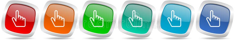 Cursor Hand Vector Icon Set, Modern Design, Silver Metallic Glossy ...