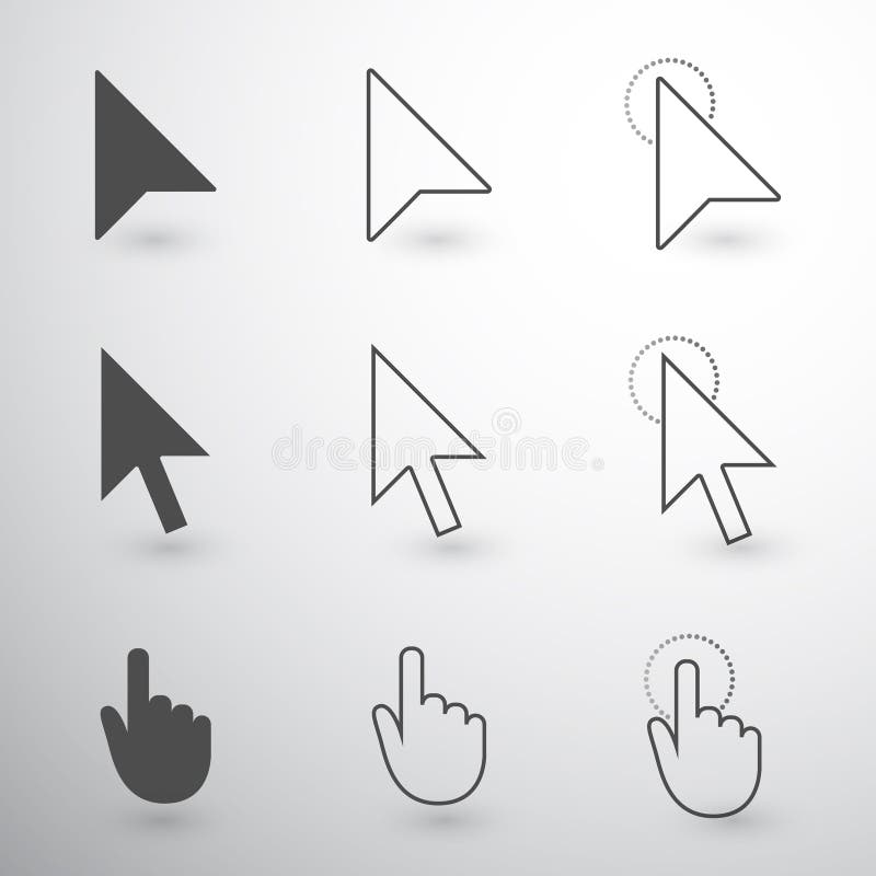 Mouse Cursor Icon Set , Arrow and Hand in Modern Gradient Style. Click ...