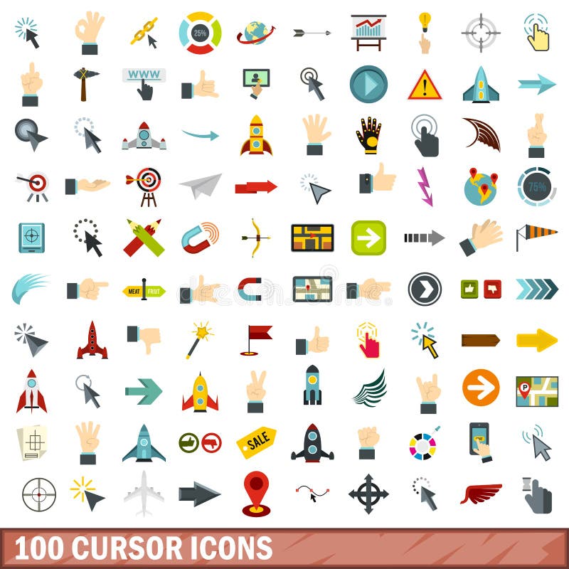 100 Cursor Icons Set Flat Style Stock Vector Illustration Of
