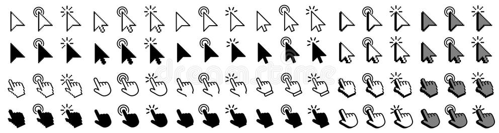 Cursor Icons Set in Hand, Arrow Forms, Mouse Click Cursor Set, Arrow and Hand Pointer Stock ...