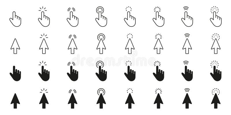 Cursor And Pointer Click Gesture Line And Solid Icon Set Digital