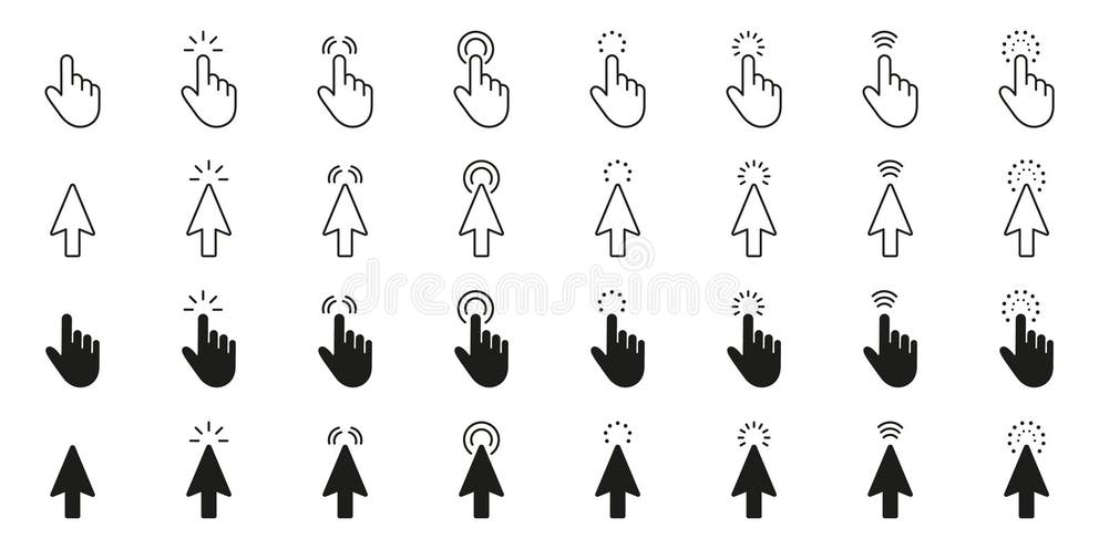 Cursor And Pointer Click Gesture Line And Solid Icon Set Digital Navigation And Touchscreen