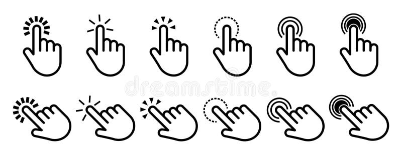 Cursor and Pointer Icon Set with Clickable Hand Arrows, Digital Buttons ...
