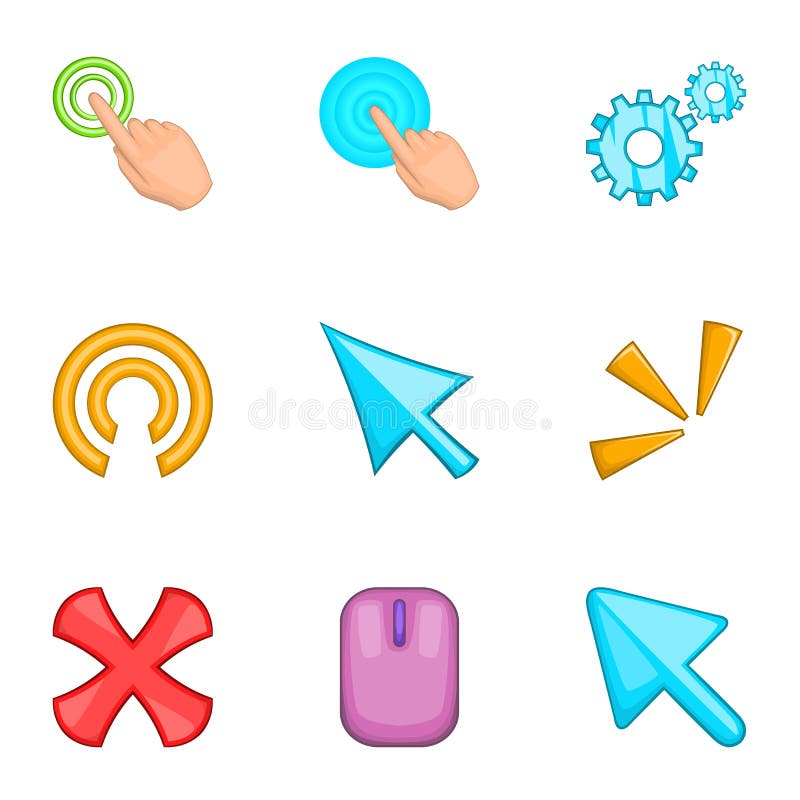 Cursor Pointer Icons Set, Cartoon Style Stock Vector - Illustration of ...