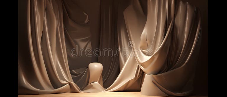 Curtain with Gold Drapery. 3d Render Illustration Stock Illustration ...