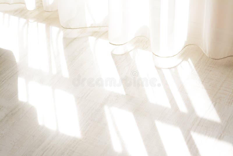 Curtain Over Sunlit Wooden Floor in Morning Stock Image - Image of ...