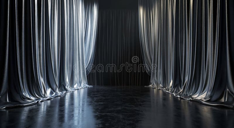 Silver Curtain Backdrop in a Dark Room Stock Illustration ...